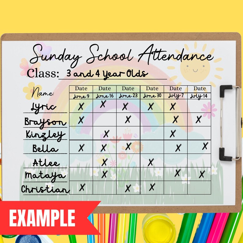 Sunday School Attendance Sheet for Childrens Church VBS Attendance ...
