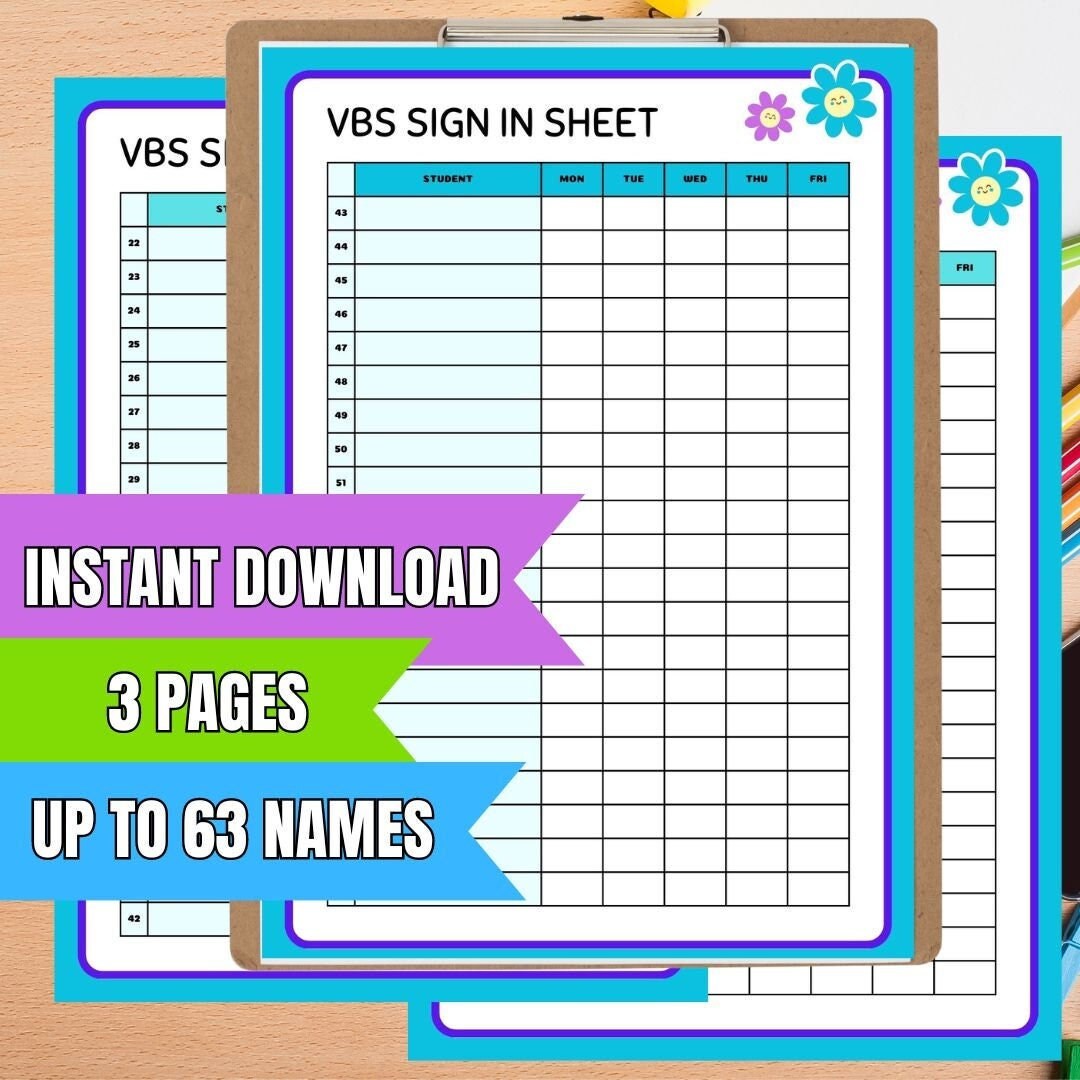 Vacation Bible School Attendance Sheet for VBS Student Tracker - Etsy