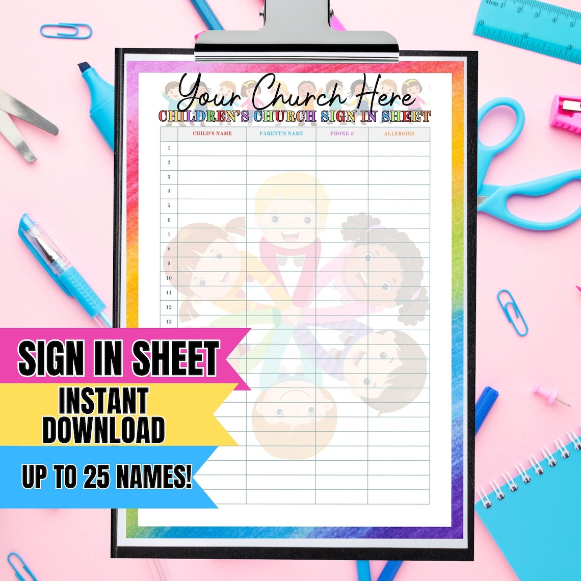 Children's Church Sign in Sheet for Kids Church Vacation Bible School ...