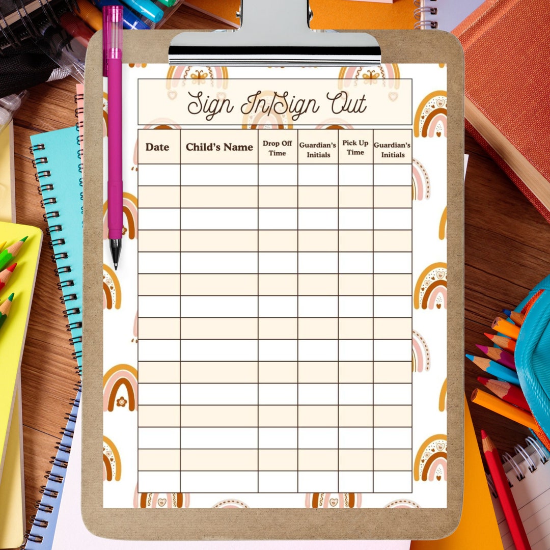 Daycare Sign in Sign Out Sheet for Children Attendance Form Time in ...