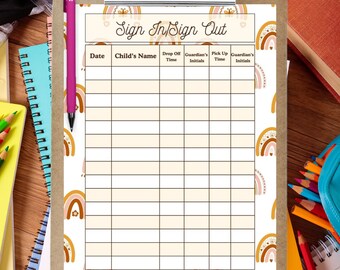 Daycare Sign in Sign Out Sheet for Children Attendance Form Time in ...