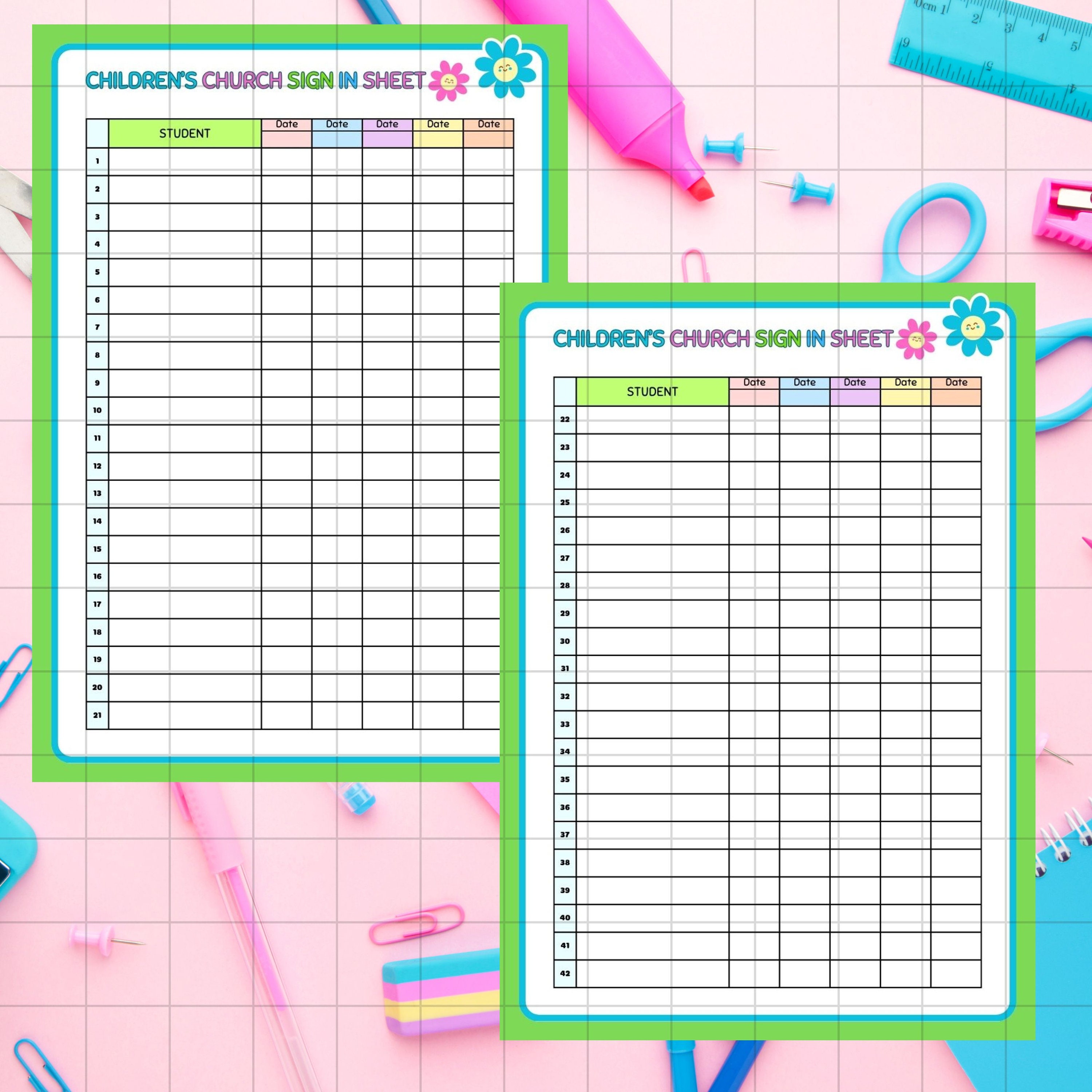 Children's Church Sign in Sheet for Kids Sunday School Attendance ...