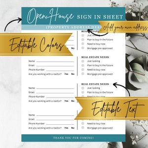 Open House Sign in Sheet for Realtors Marketing Customers Tracker ...