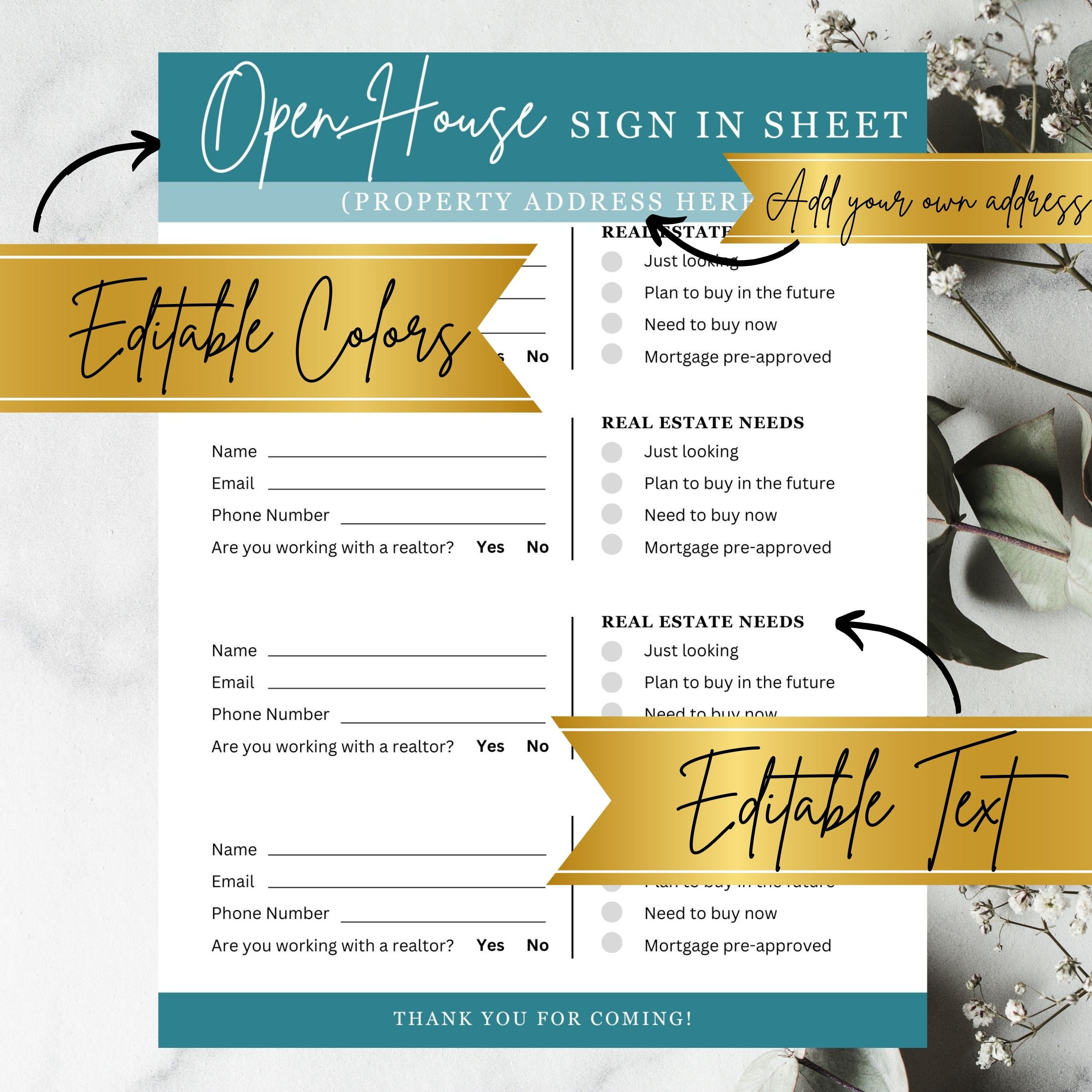 Open House Sign in Sheet for Realtors Marketing Customers Tracker ...