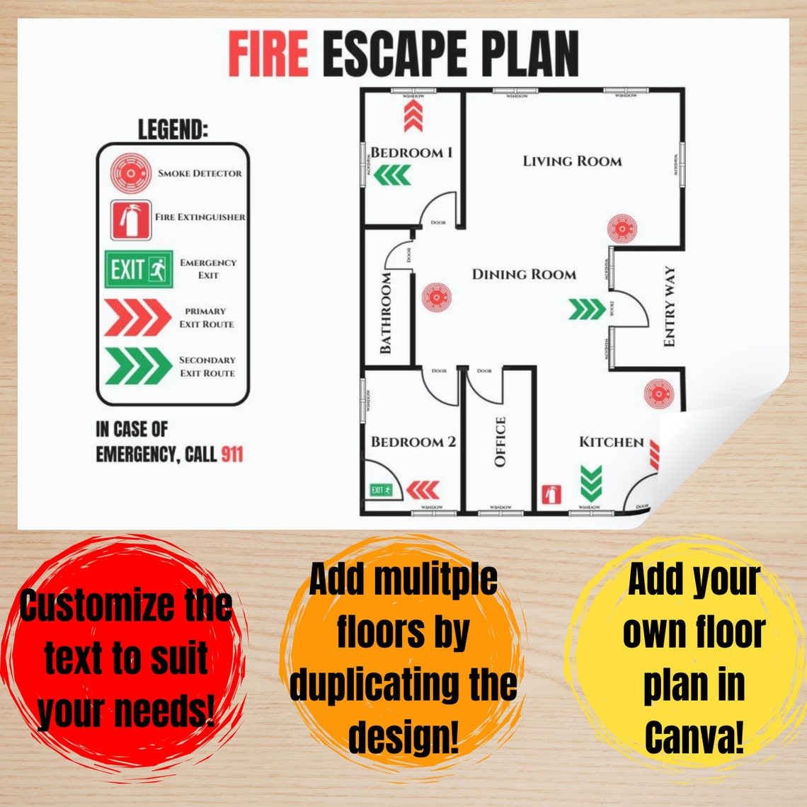 Fire Escape Plan for Children Fire Safety Escape Route Customizable ...
