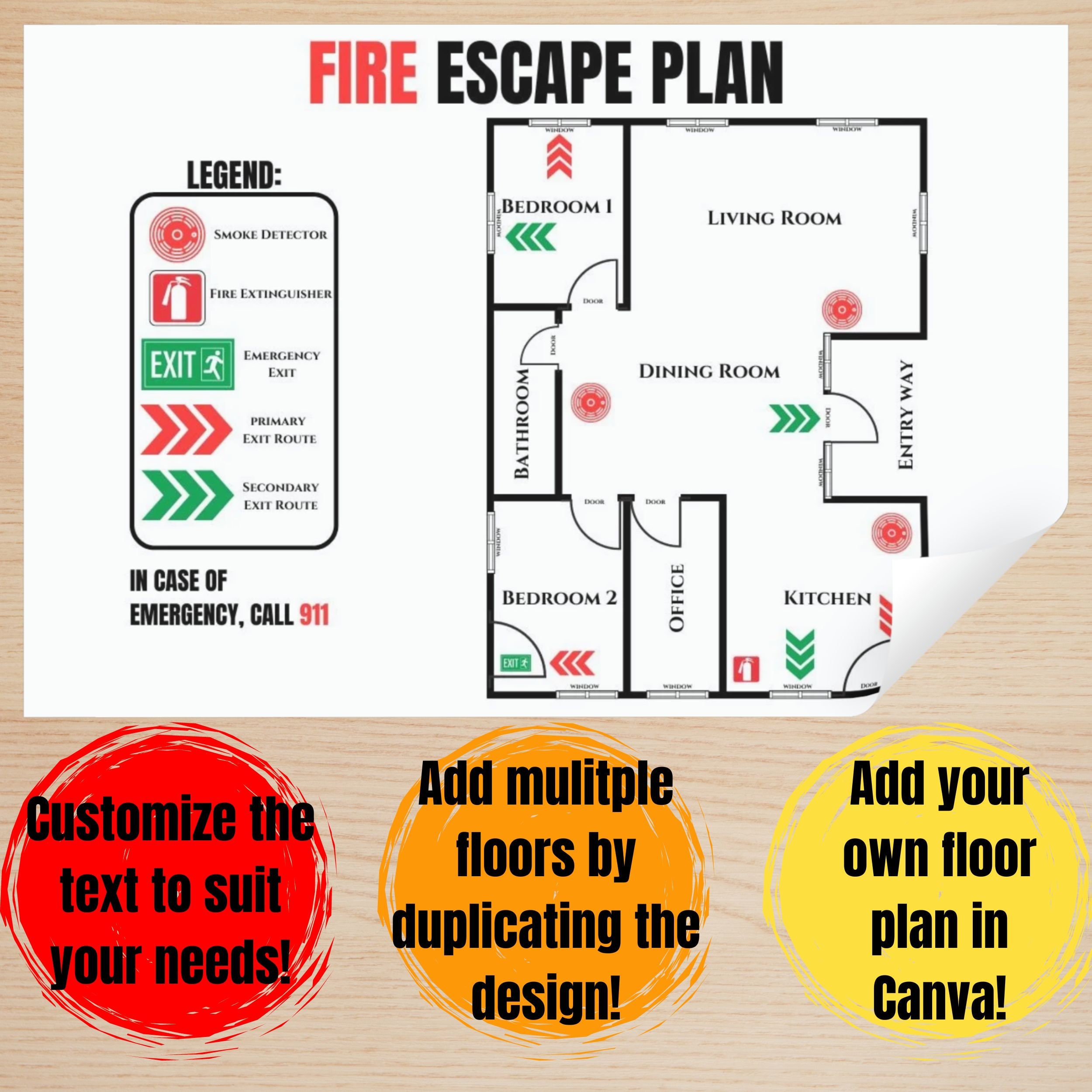 Fire Escape Plan for Children Fire Safety Escape Route Customizable ...