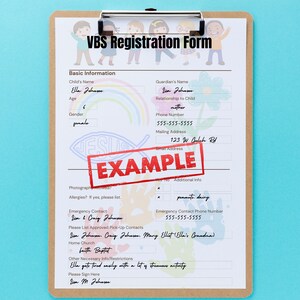 VBS Registration Form for Vacation Bible School Sign up Sheet Emergency ...