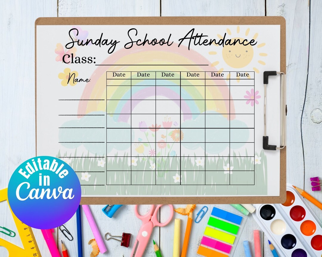 Sunday School Attendance Sheet for Childrens Church VBS Attendance ...