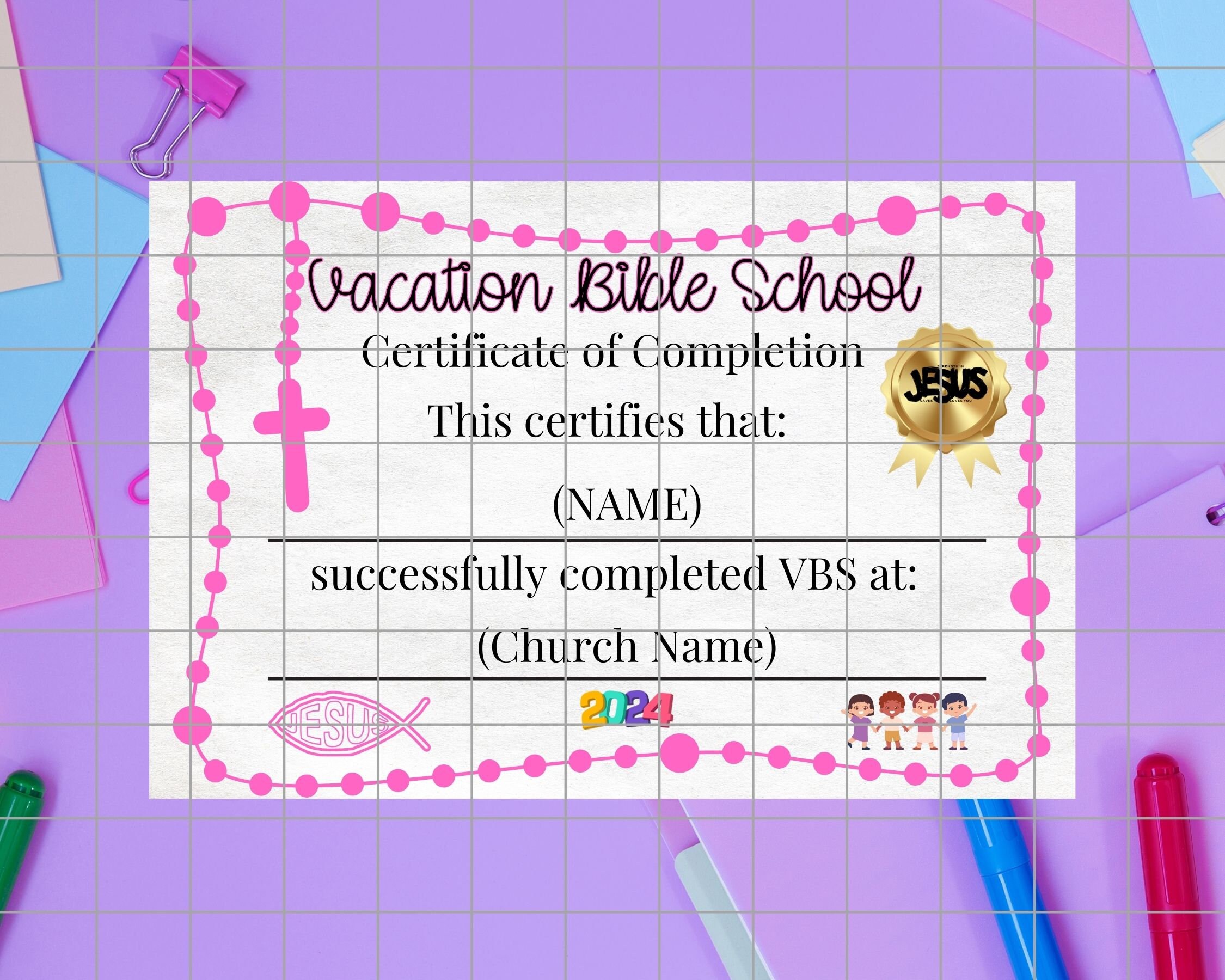VBS Certificate of Completion for Vacation Bible School Certificates ...