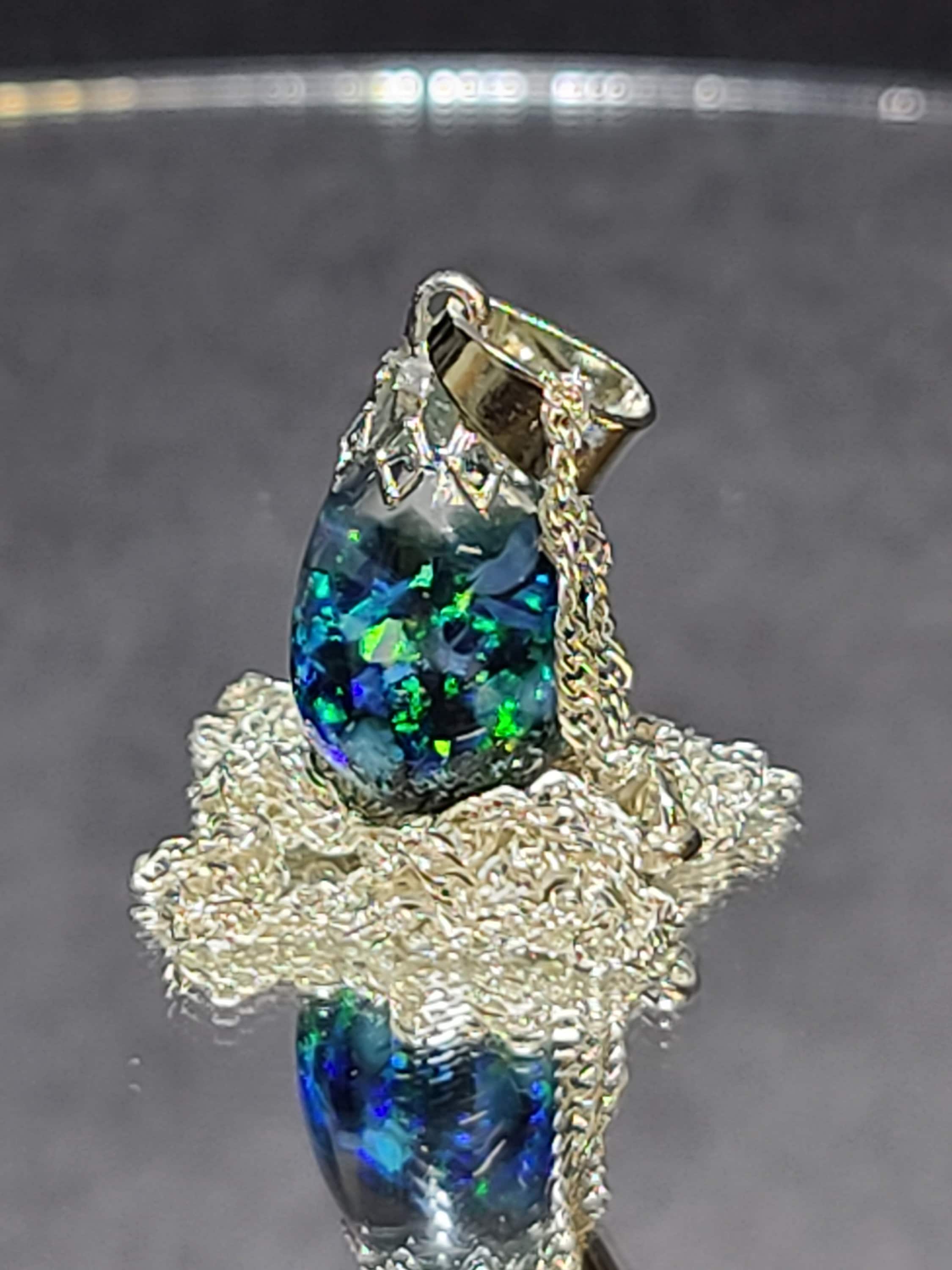 Raw Ethiopian Floating Opal Pendant Sterling Silver Wave Chain - Etsy
