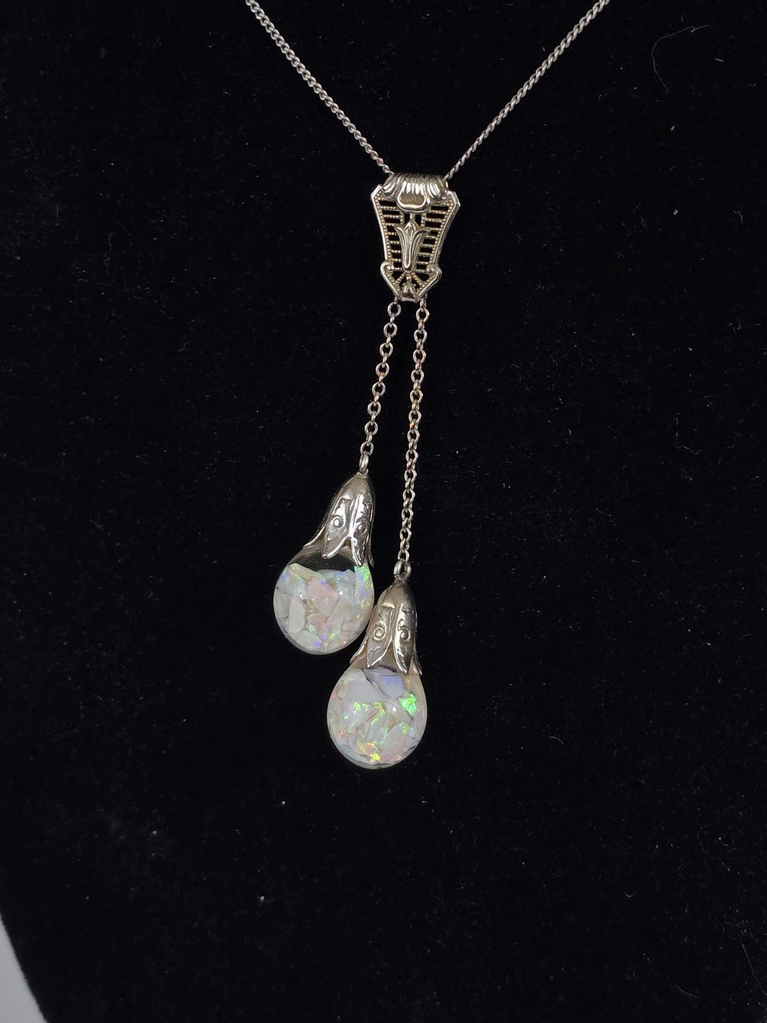 Rare Horace Welch Sterling Silver Lariat Double Floating Opal Necklace ...