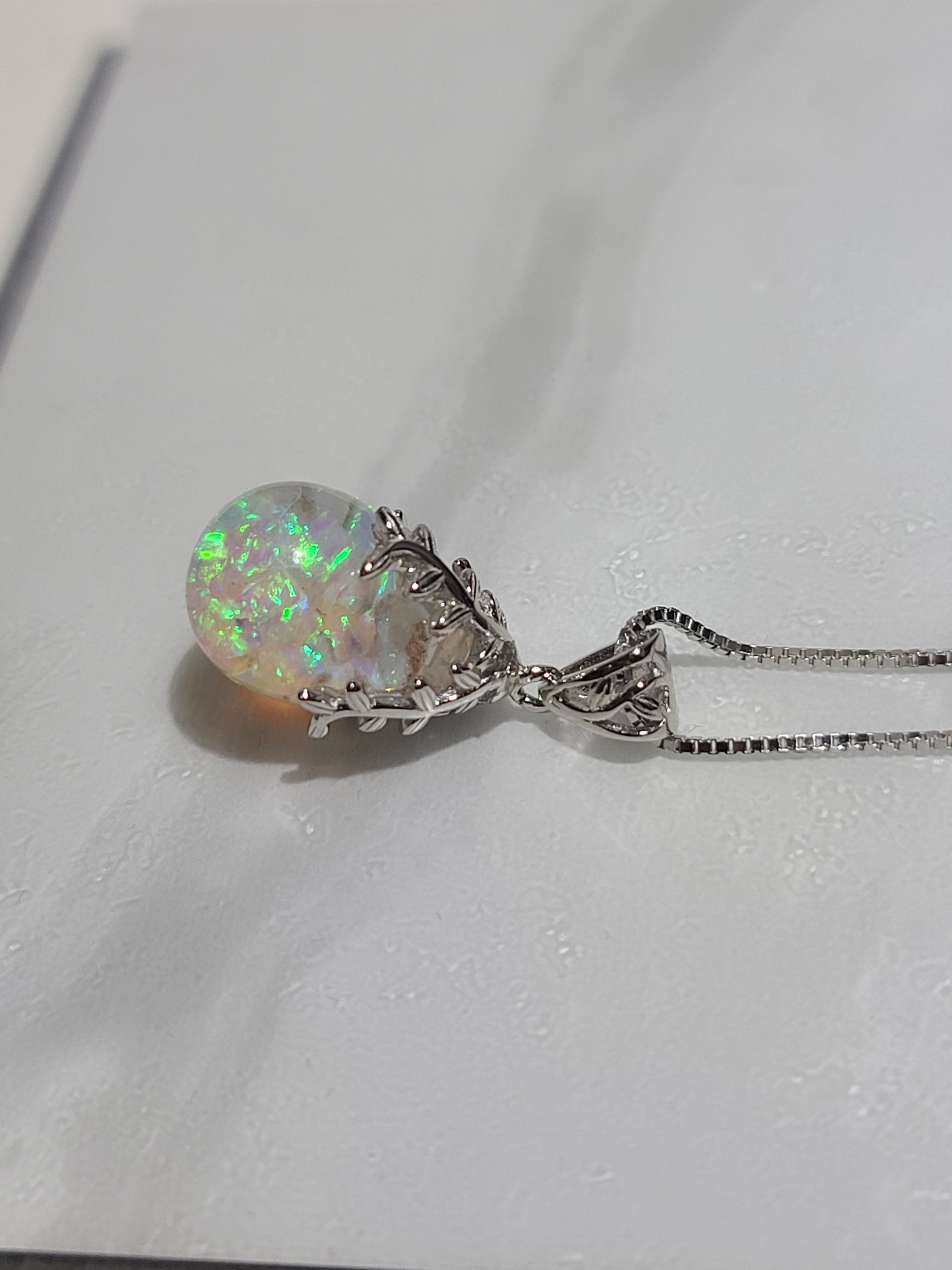 Pure Sterling Silver Floating Opal Necklace - Etsy