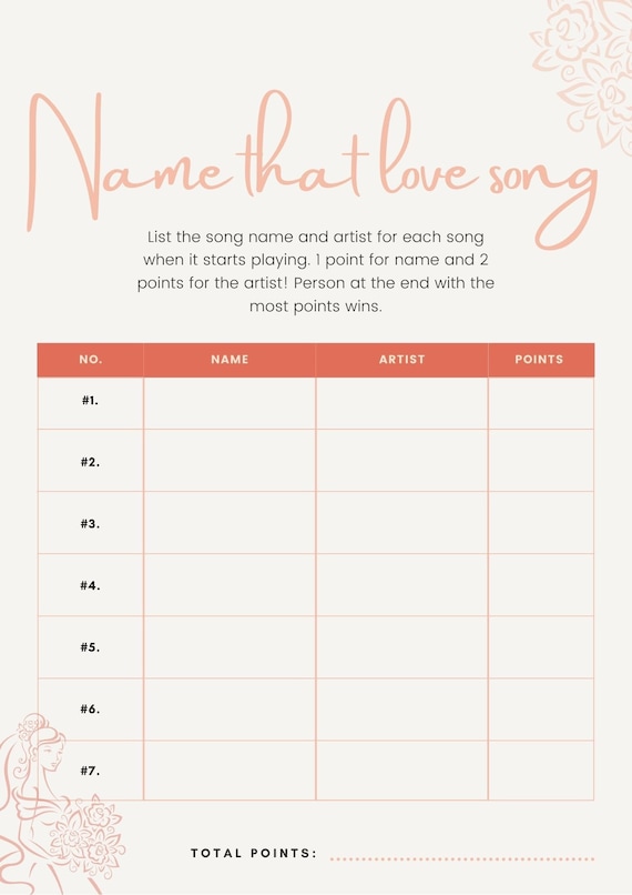 Bridal Shower Game Name That Love Song | Etsy