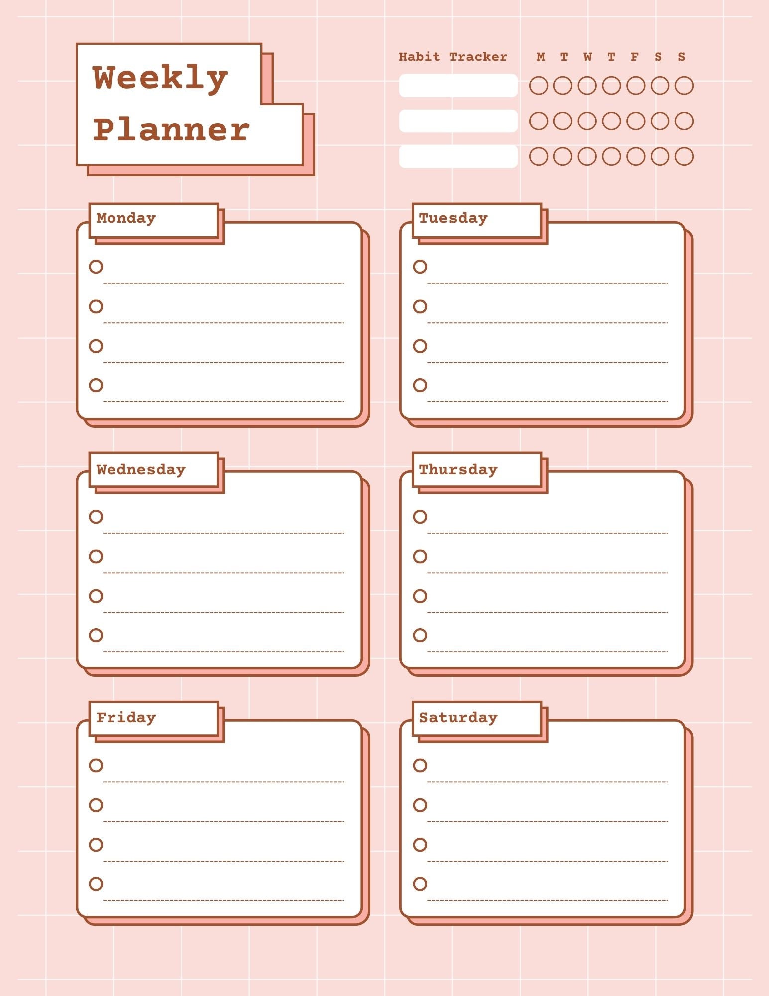 Pink Cute Weekly Planner - Etsy