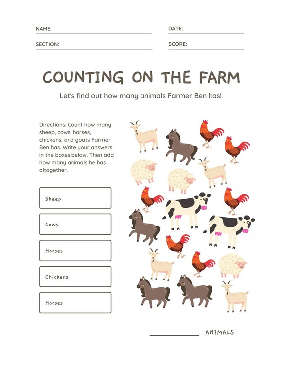 Counting Farm Animals | Etsy
