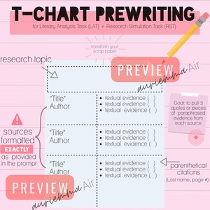 Prewriting T-chart Anchor Chart and Worksheet for LAT + RST, Writing ...