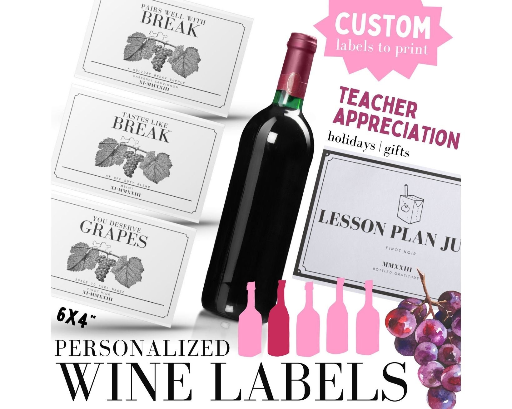 Custom Wine Label Template | Teacher Appreciation Wine Label ...