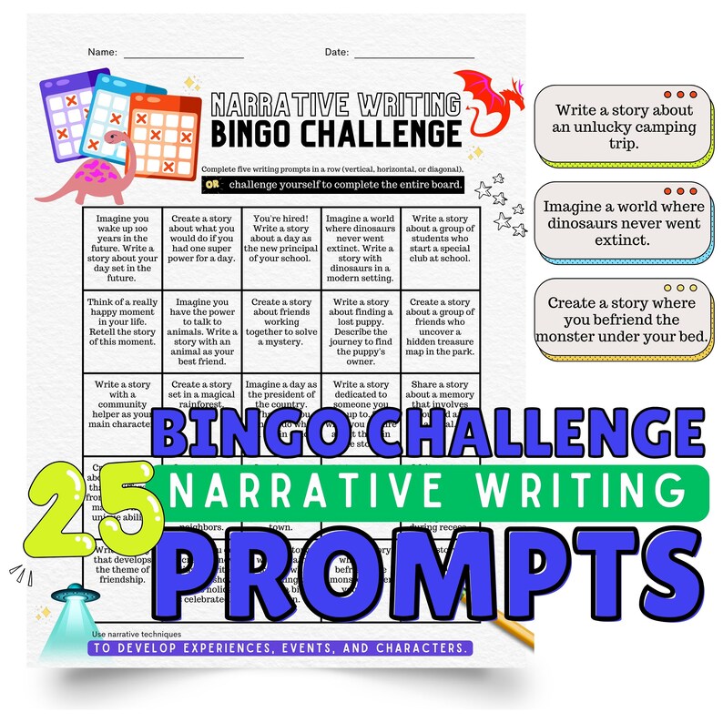Bingo Board Writing Challenge Bundle | Writer's Notebook Activities ...