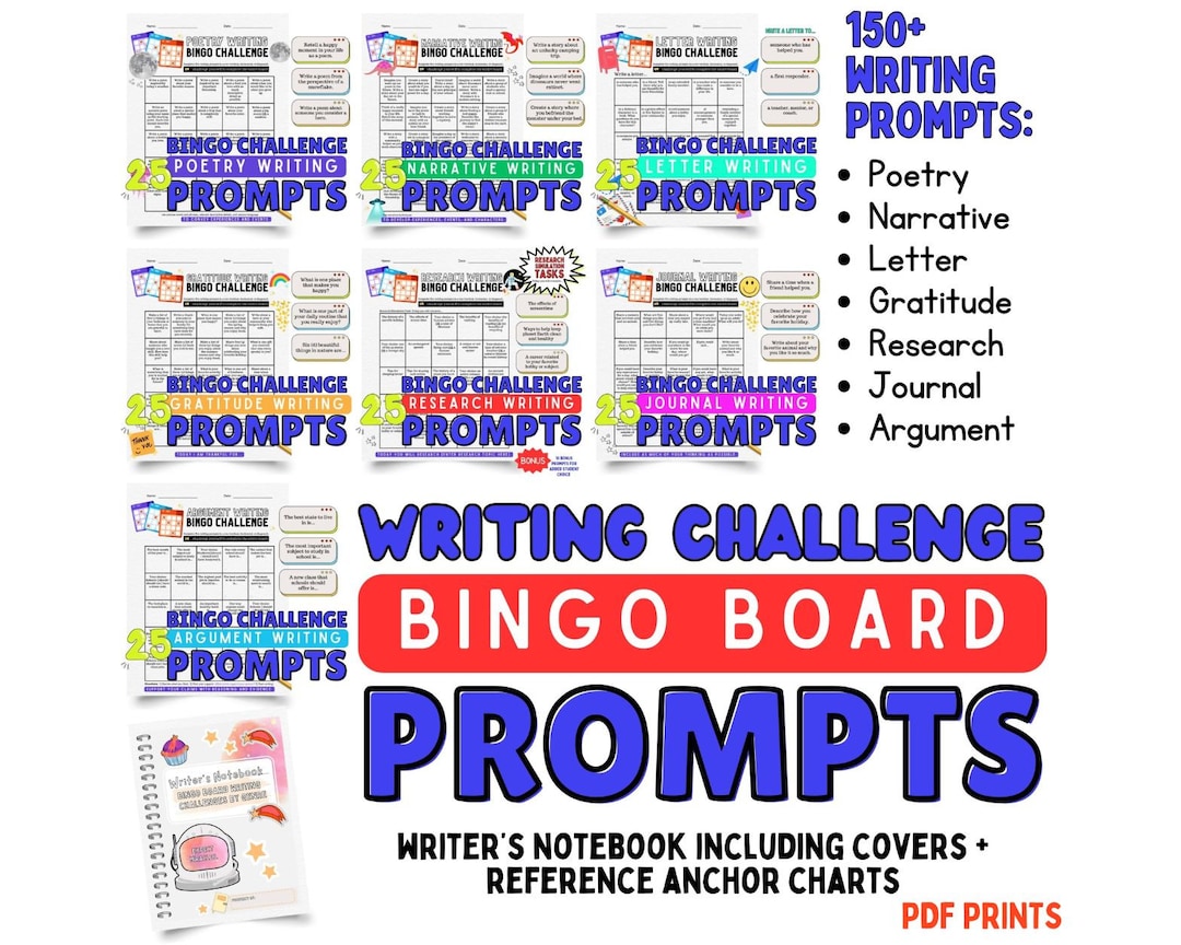 Bingo Board Writing Challenge Bundle | Writer's Notebook Activities ...