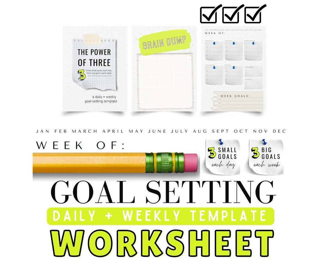 Daily and Weekly Goal Setting Worksheet | the Power of Three | Daily ...