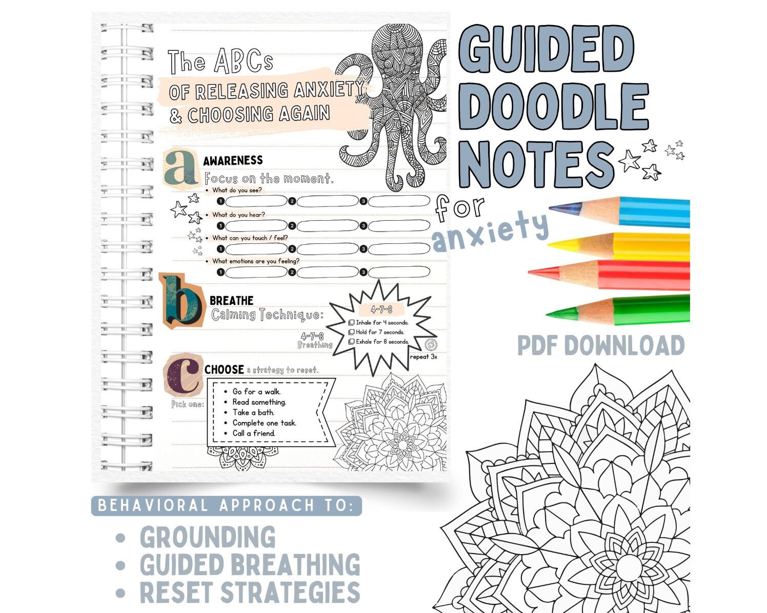 Guided Doodle Notes for Anxiety | the Abcs of Releasing Anxiety ...