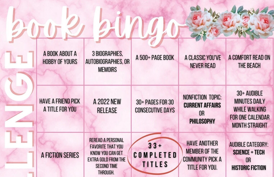 Book Bingo, Reading Challenge, Reading Tracker, Reading Challenge for ...