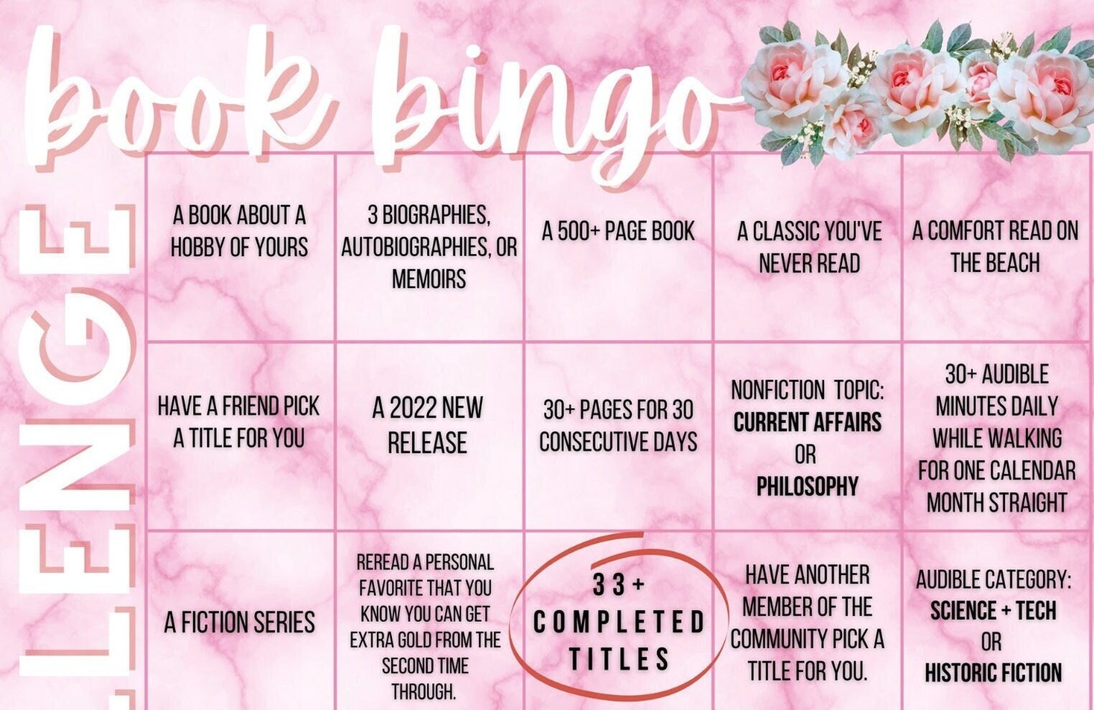 Book Bingo, Reading Challenge, Reading Tracker, Reading Challenge for ...