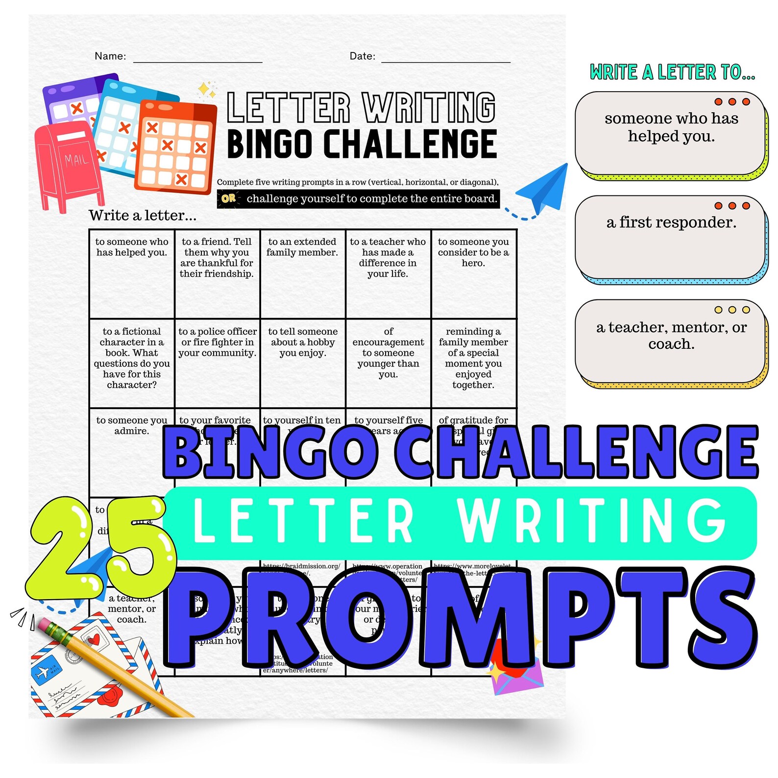 Bingo Board Writing Challenge Bundle | Writer's Notebook Activities ...