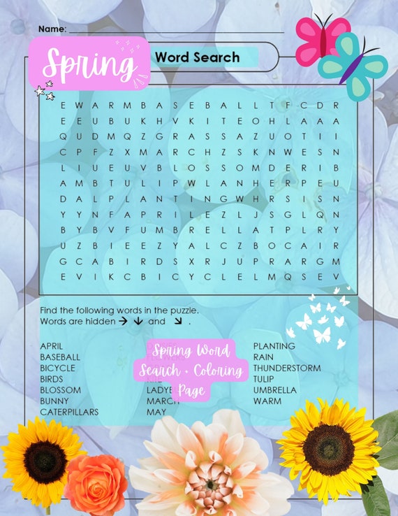 Spring Word Search Spring Coloring Page Fun Spring Games - Etsy
