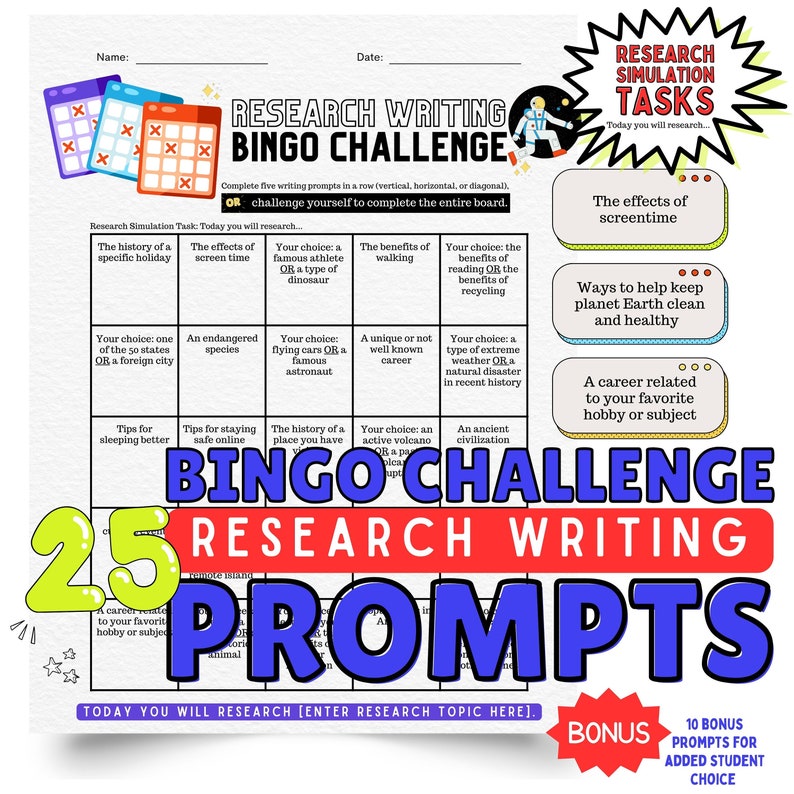 Bingo Board Writing Challenge Bundle | Writer's Notebook Activities ...