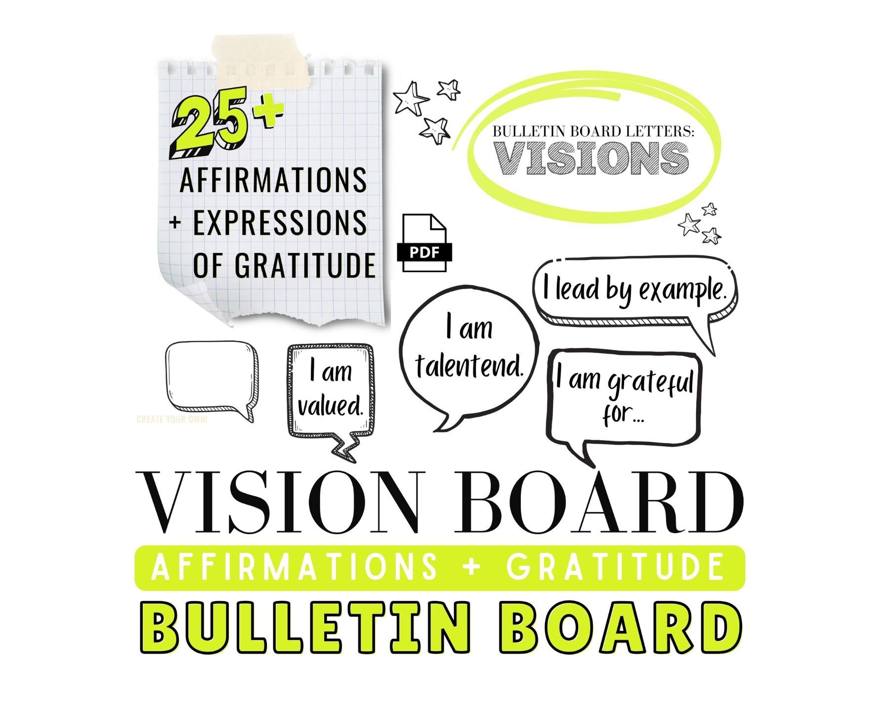 Affirmations + Expressions of Gratitude Vision Board / Bulletin Board ...