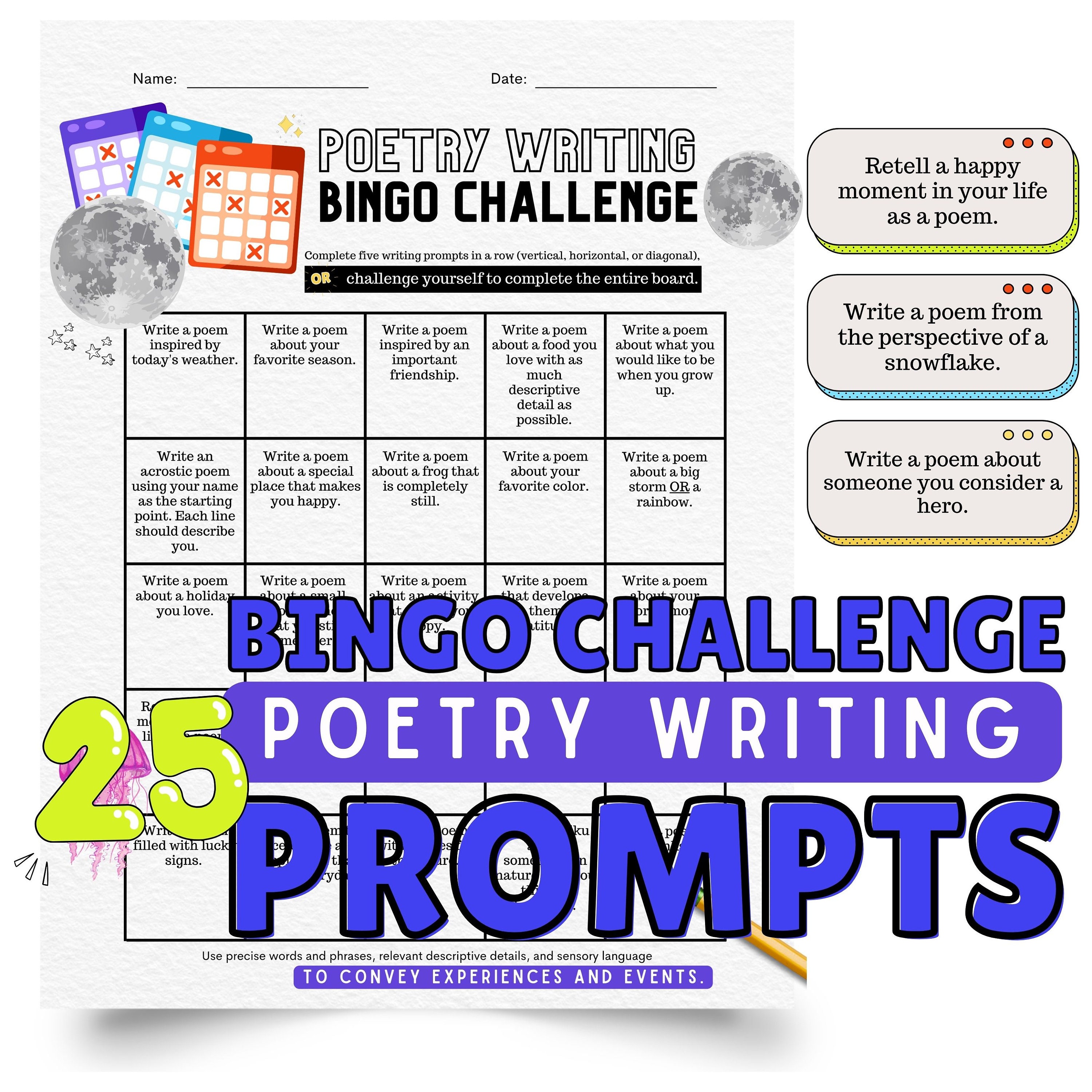 Bingo Board Writing Challenge Bundle | Writer's Notebook Activities ...