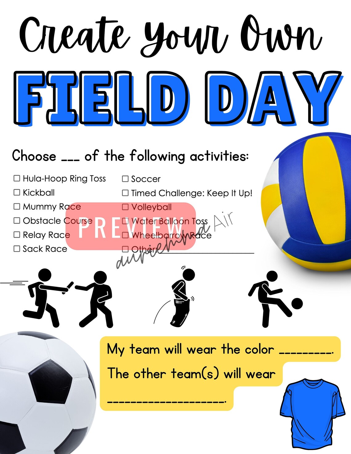 Create Your Own Field Day Worksheet, Field Day Activities, Elementary ...