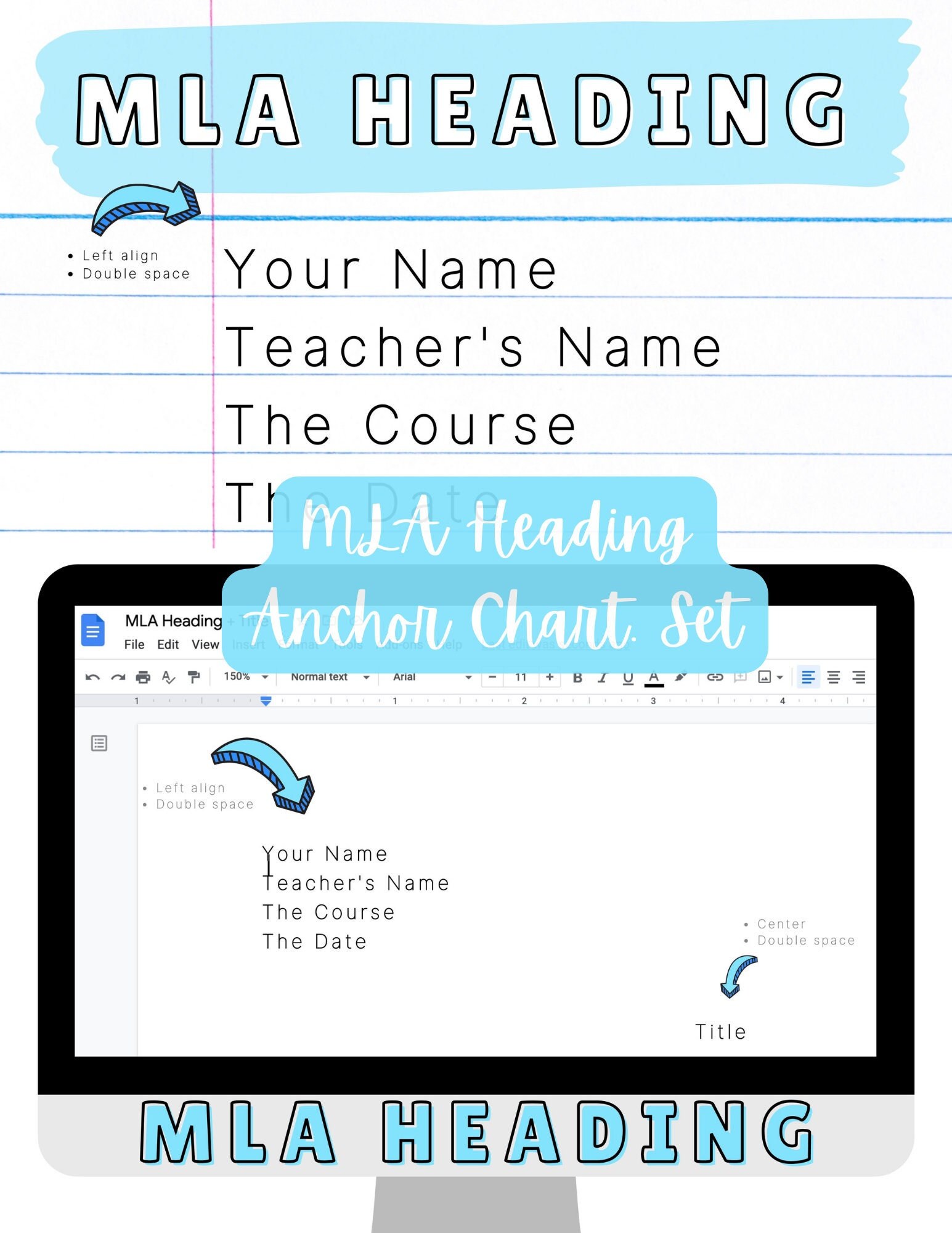 MLA Heading Anchor Chart Set, MLA Format, English Teacher Printables ...