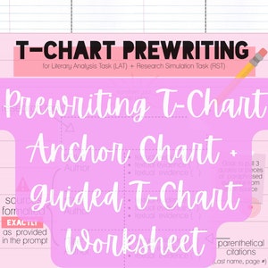 Prewriting T-chart Anchor Chart and Worksheet for LAT + RST, Writing ...