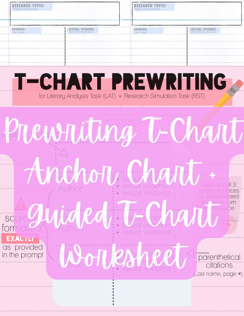 Prewriting T-chart Anchor Chart and Worksheet for LAT + RST, Writing ...