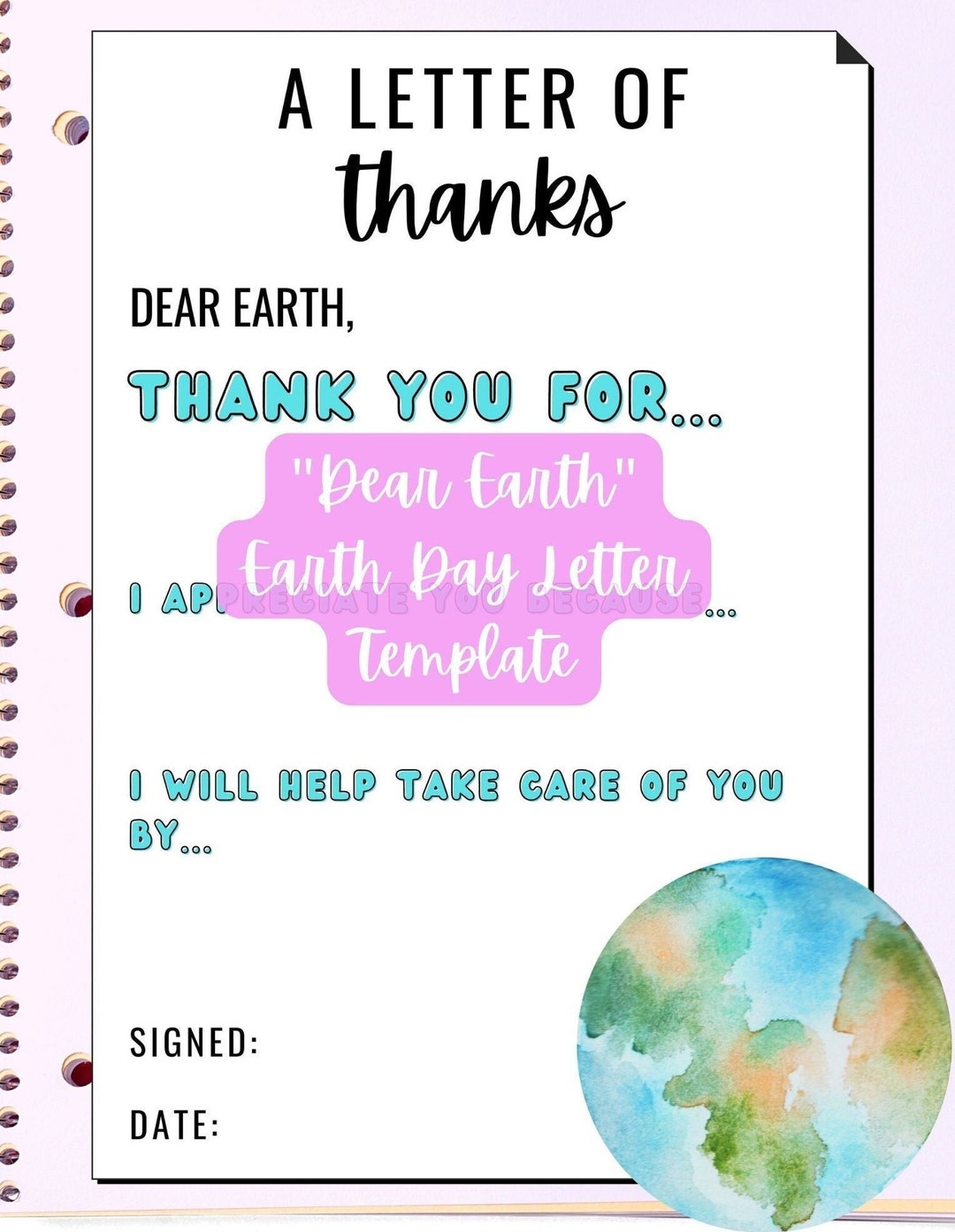 Earth Day Letter Template, Earth Day Activity, Earth Day Printable ...