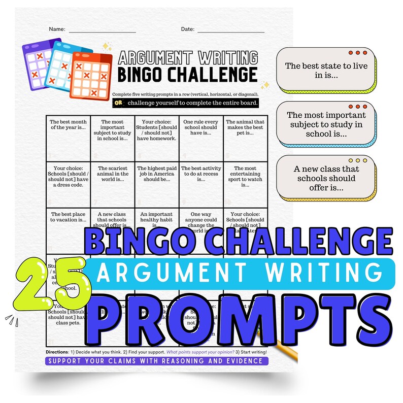 Bingo Board Writing Challenge Bundle | Writer's Notebook Activities ...