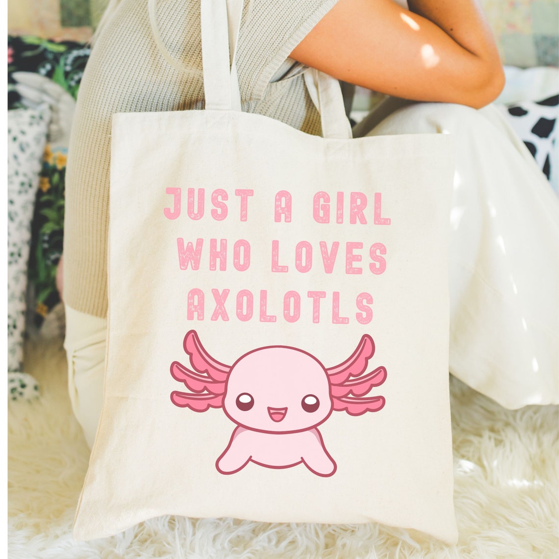 Just A Girl Who Loves Axolotls Tote Bag, Funny Axolotl Tote Bag, Cute ...