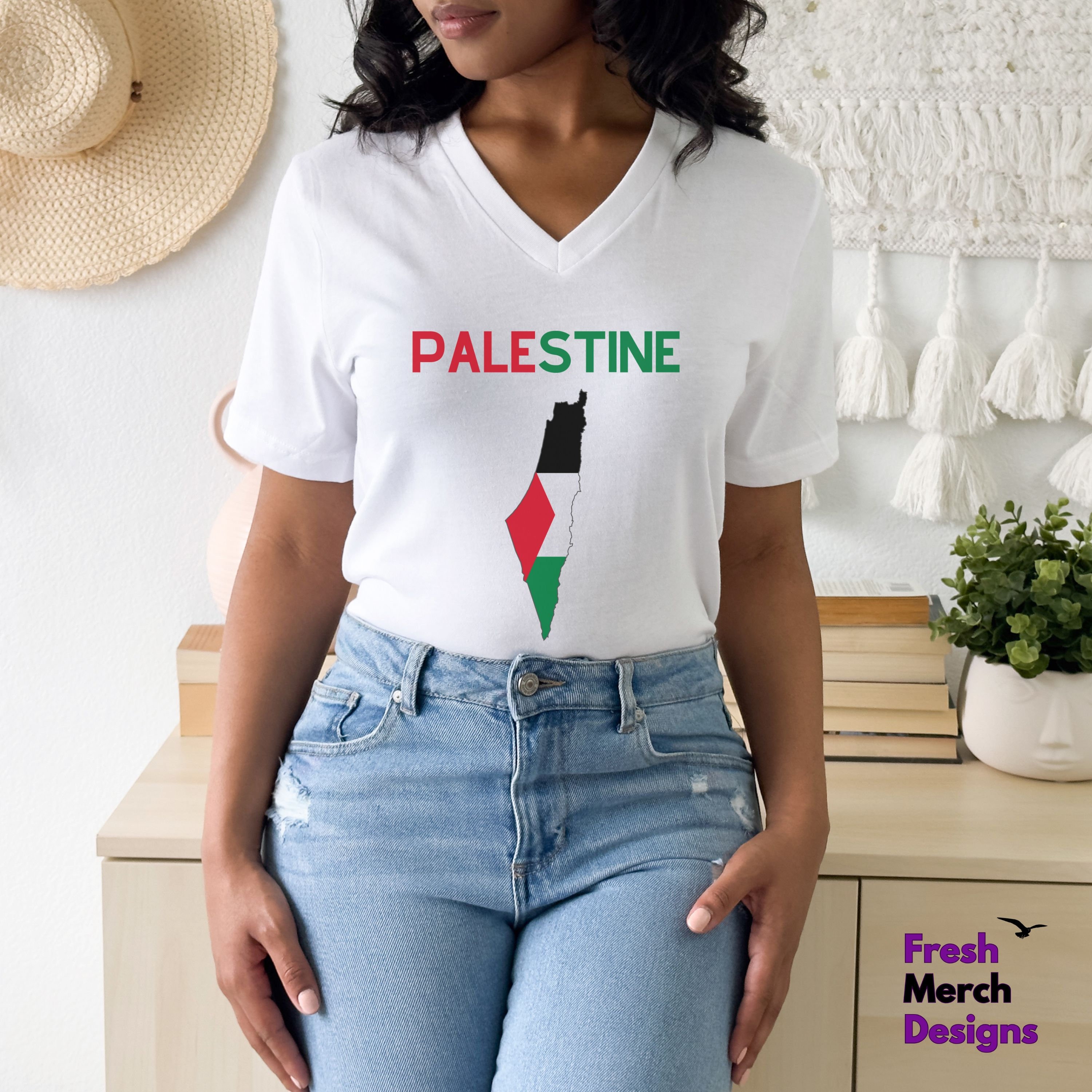 Palestine V-neck Tee, Palestine Map, Palestine Flag, Flag Map Clothing ...