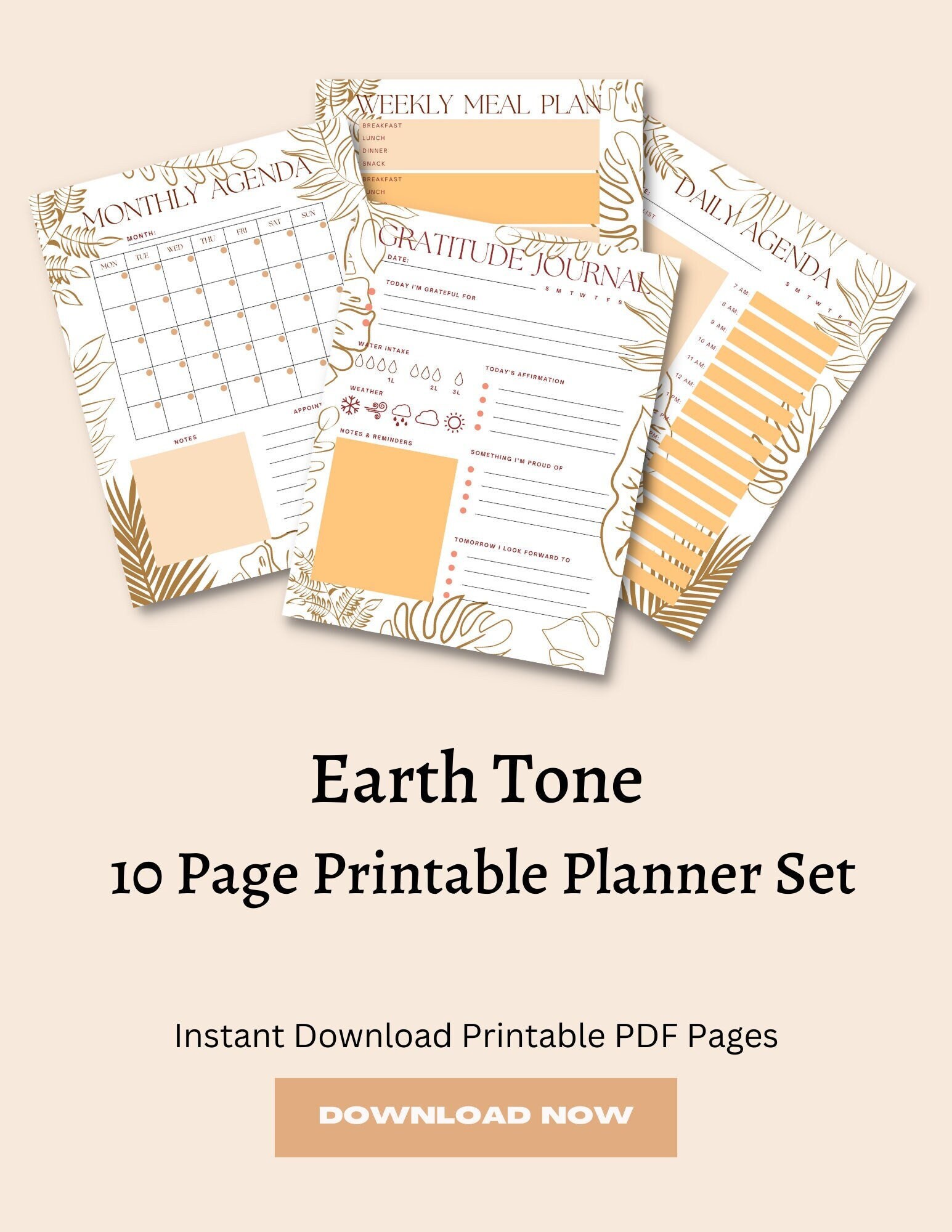 Earth Tone Planner Set --- Printable PDF 10 Pcs Planner Templates ...