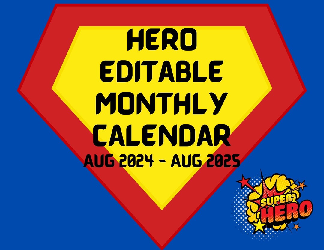 Super Hero Editable Calendar 2024-2025 - Etsy