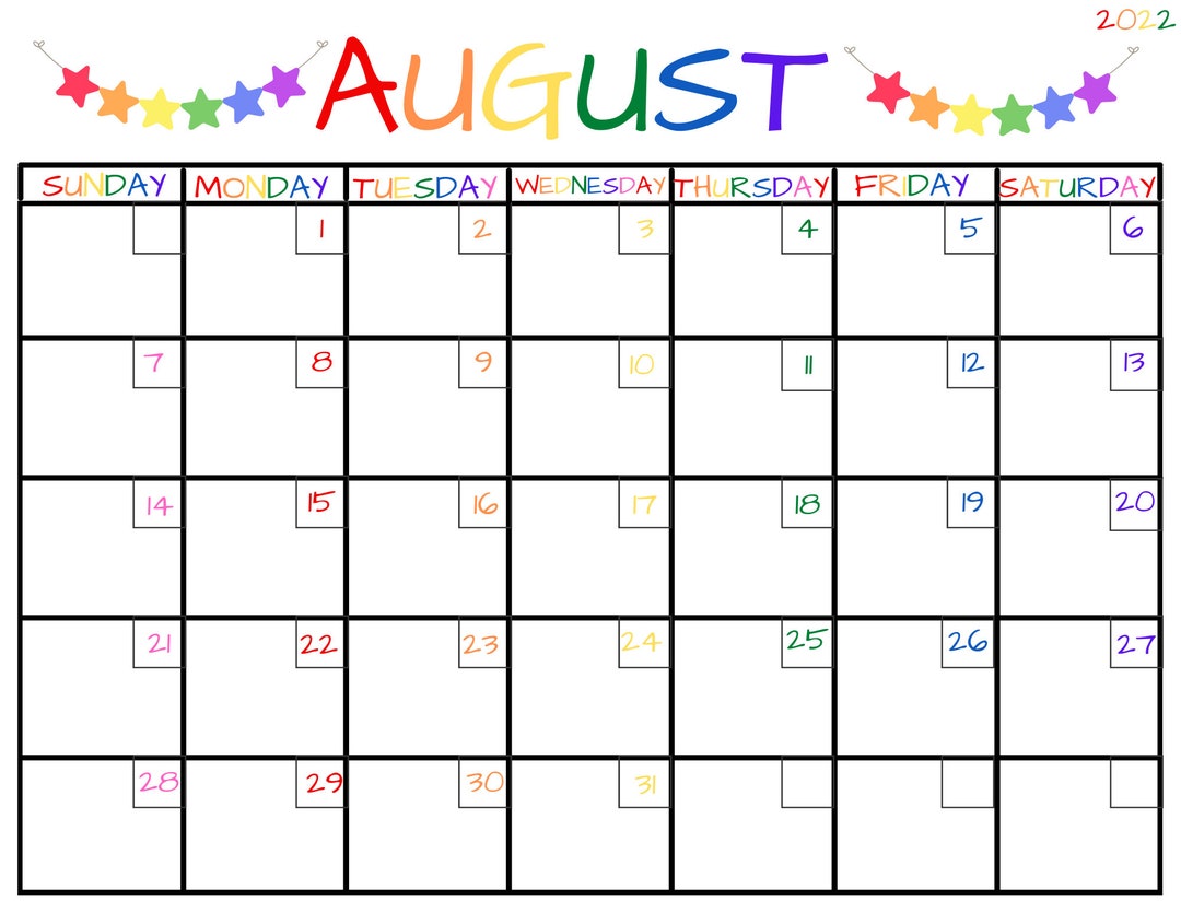 Rainbow Editable Calendar 2022-2023 - Etsy