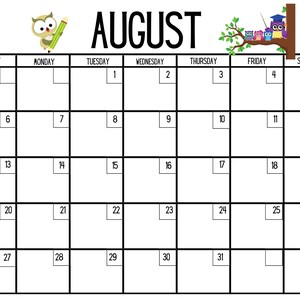 Owl Editable 13 Month Calendar - Etsy