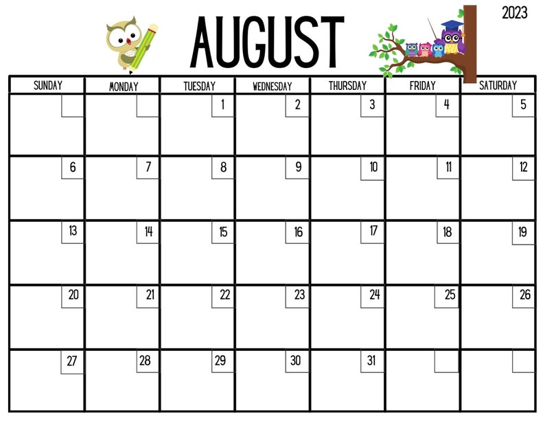 Owl Editable 13 Month Calendar - Etsy