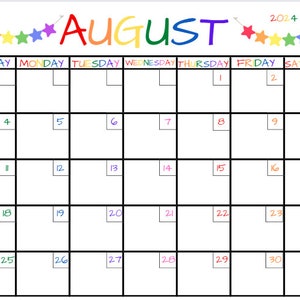 Rainbow Editable Calendar 2024-2025 - Etsy