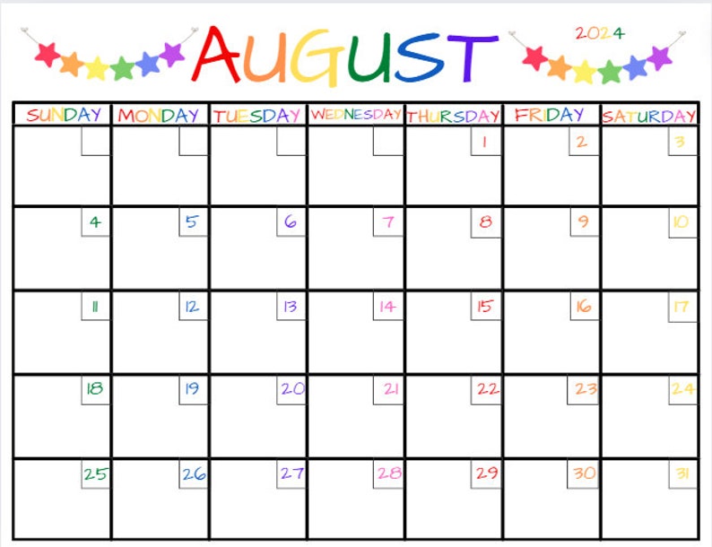 Rainbow Editable Calendar 2024-2025 - Etsy