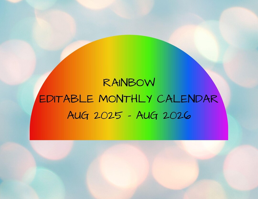 Rainbow Editable Calendar 2025-2026 - Etsy