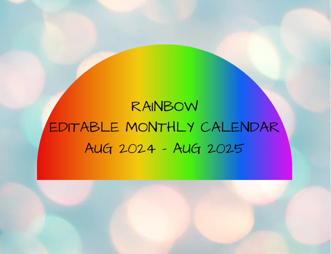 Rainbow Editable Calendar 2024-2025 - Etsy