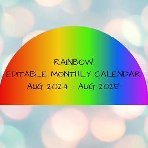 Rainbow Editable Calendar 2024-2025 - Etsy